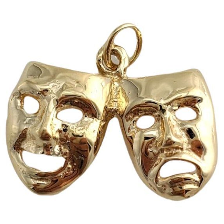 14K Yellow Gold Comedy and Tragedy Mask Charm For Sale at 1stDibs