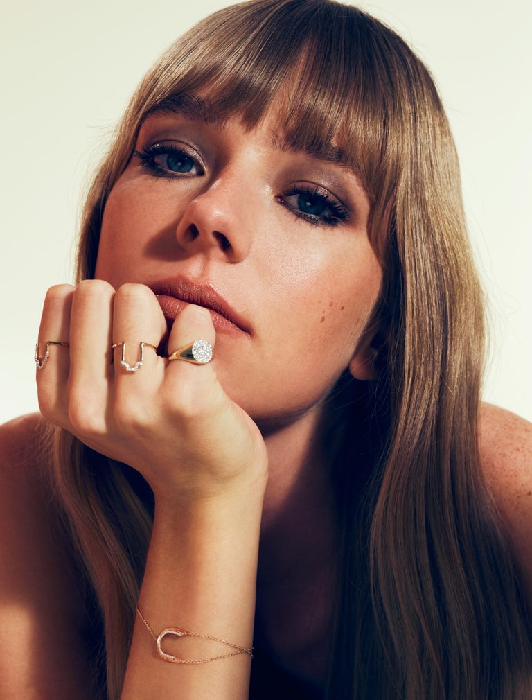 14K Yellow Gold Concave Arch Bracelet with Diamonds For Sale at 1stDibs