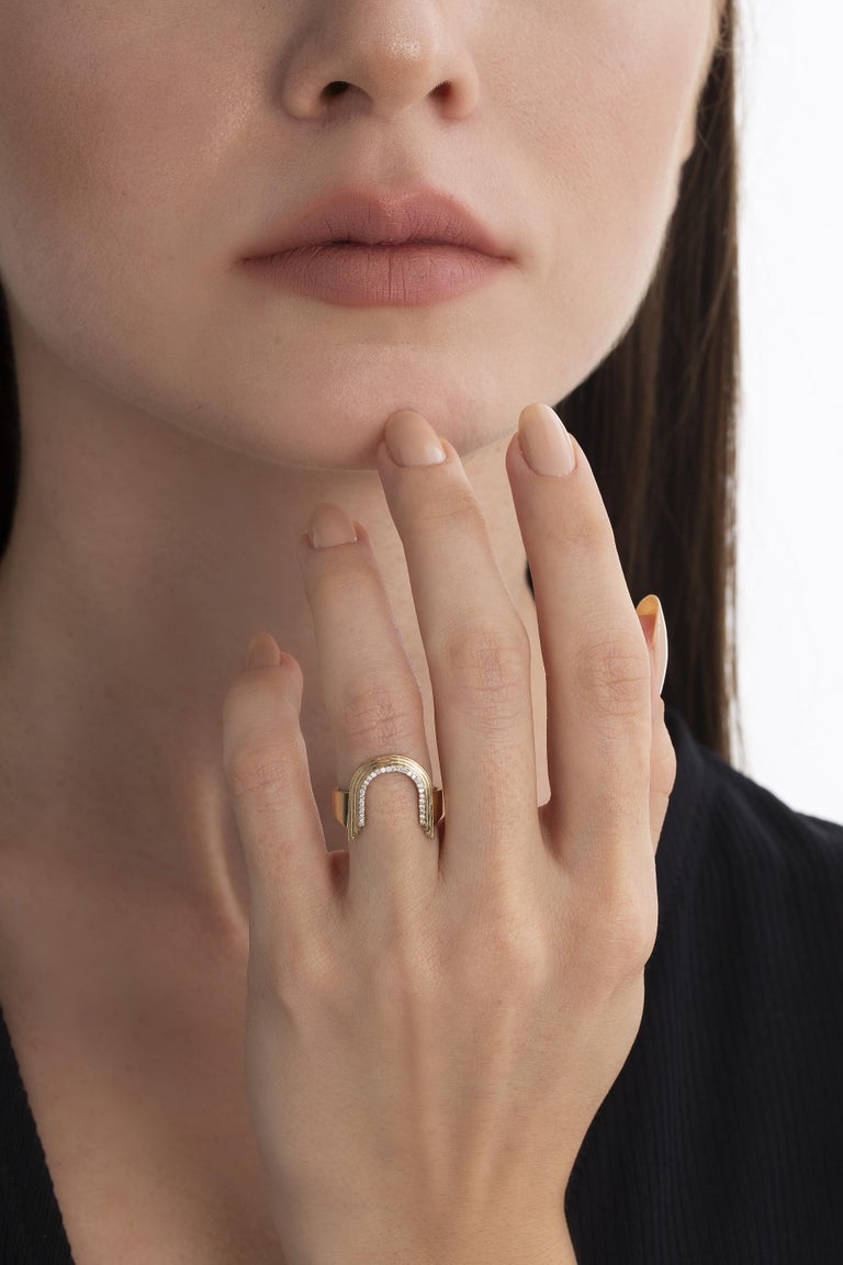 Customizable 14K Yellow Gold Concave Arch Ring with Diamonds For Sale ...