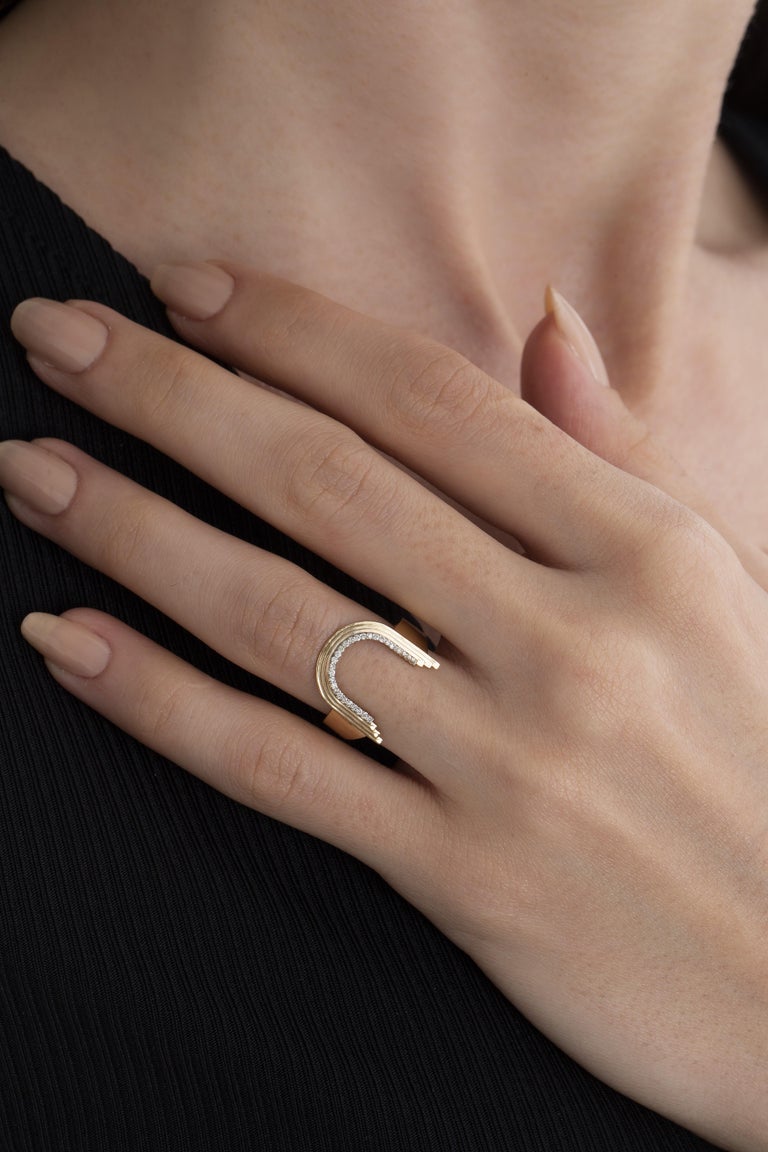 Customizable 14K Yellow Gold Concave Arch Ring with Diamonds For Sale ...