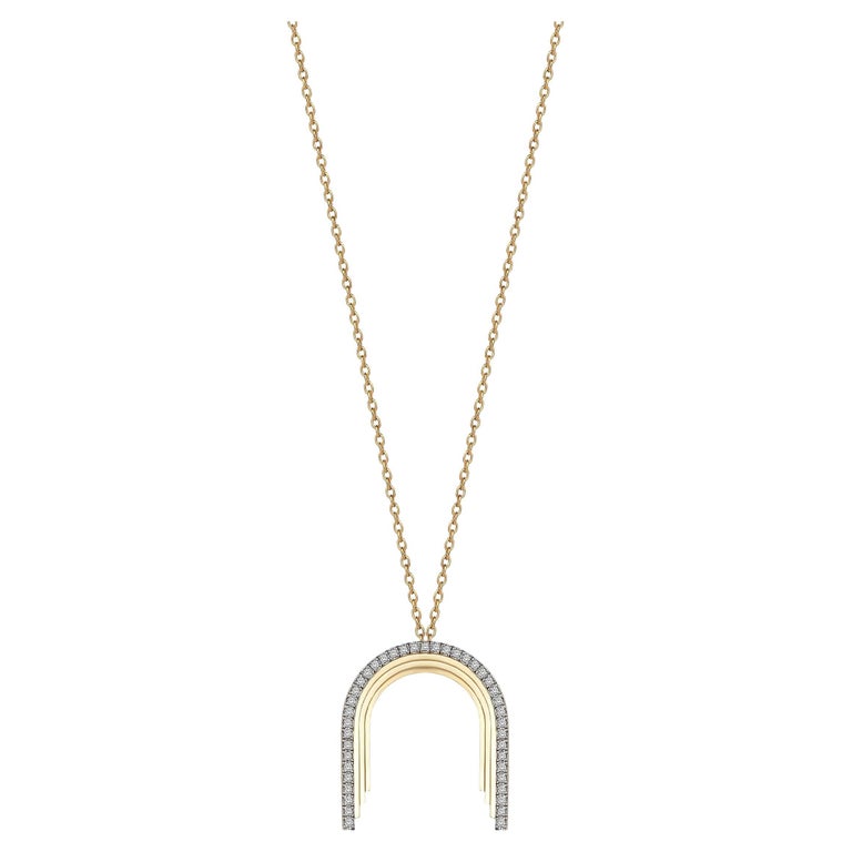 14K Yellow Gold Convex Arch Necklace with Diamonds For Sale at 1stDibs