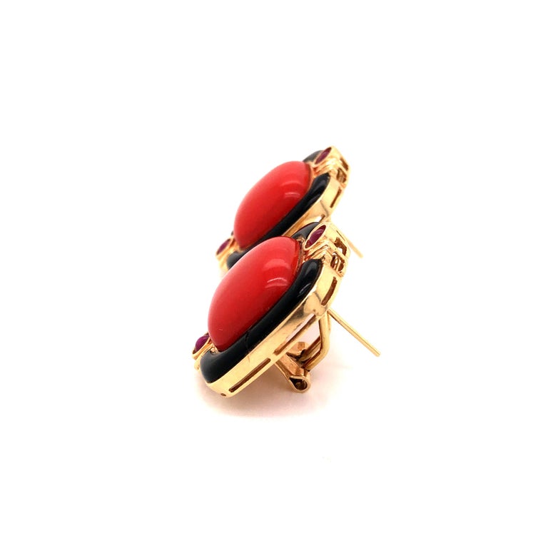 14 Karat Yellow Gold Coral Ruby Earrings For Sale at 1stDibs