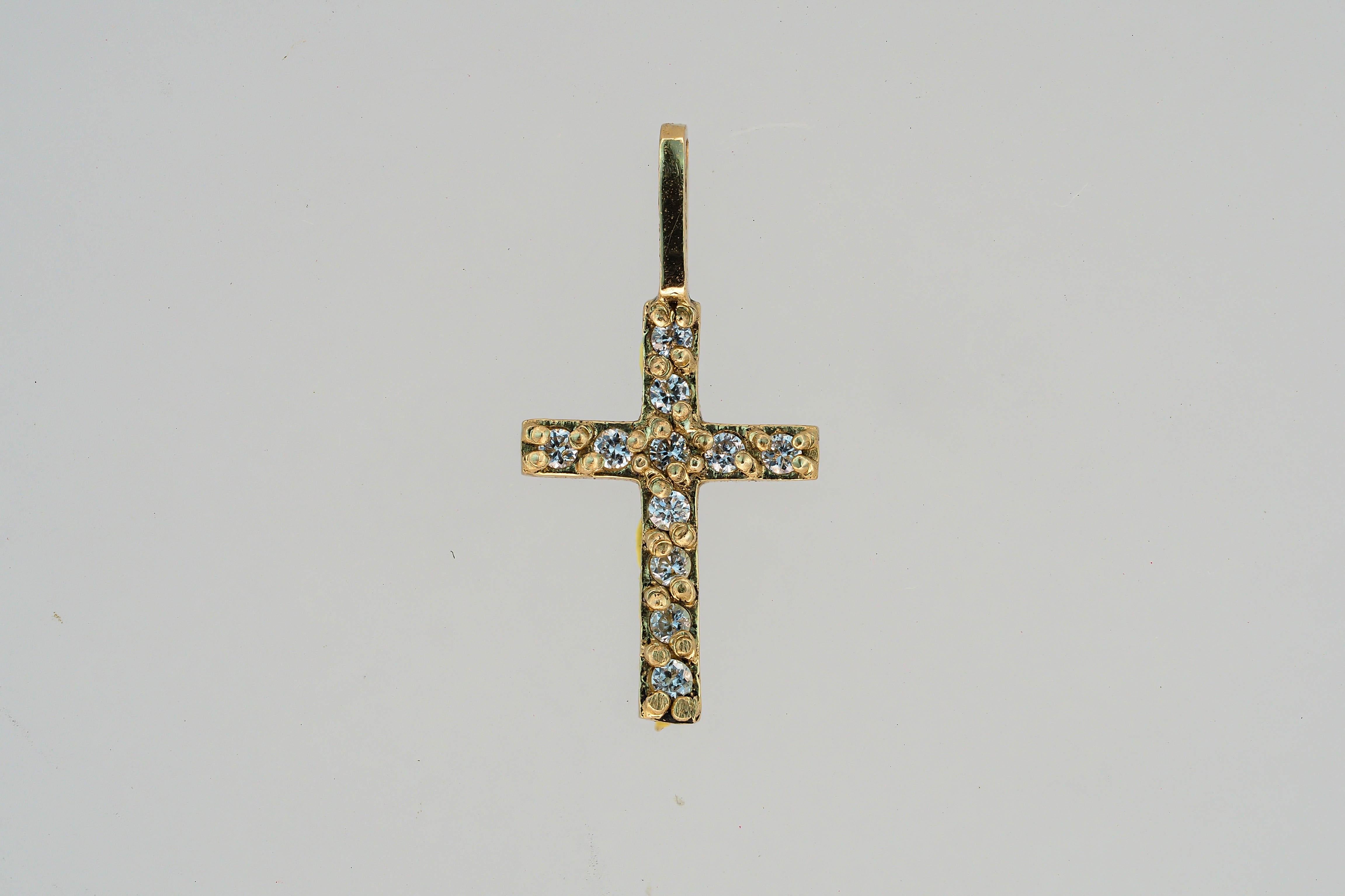 14k Yellow Gold Cross Pendant with Diamonds. Small Cross Pendant with ...