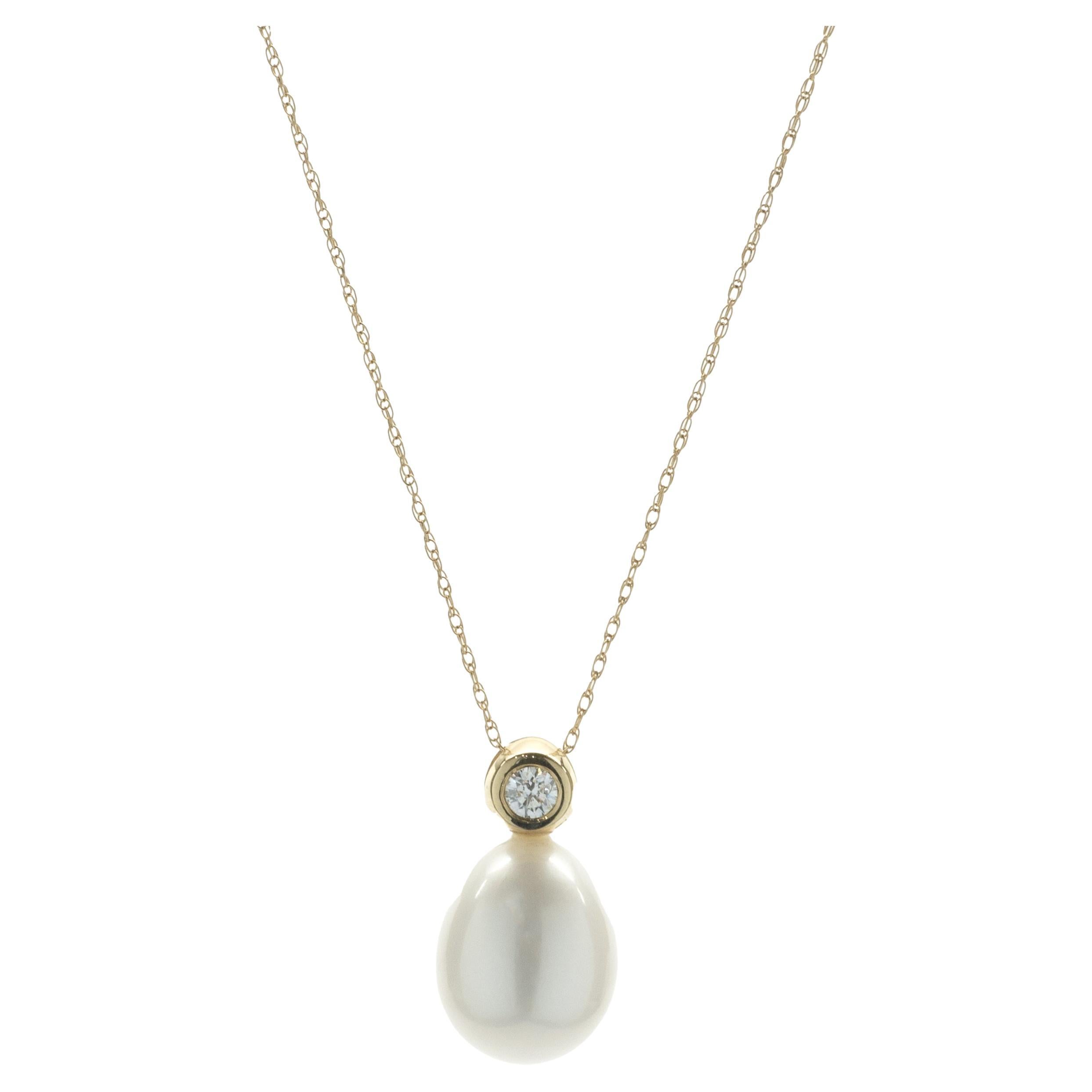 Russell Trusso Diamond-Embedded Freshwater Pearl Gold Drop Necklace at ...