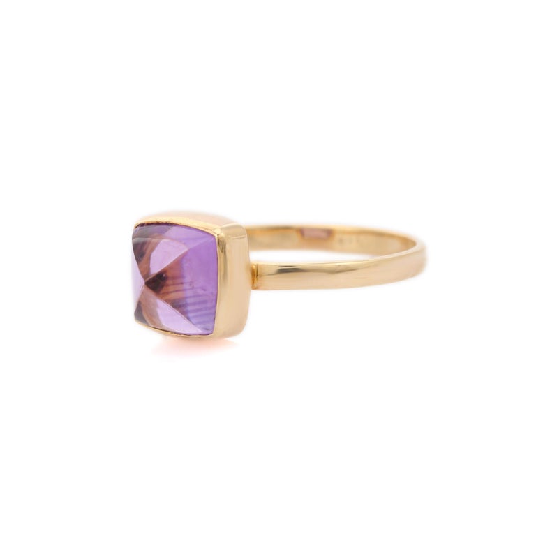 Customizable 14K Yellow Gold Cushion Cut Amethyst Ring For Sale at 1stDibs