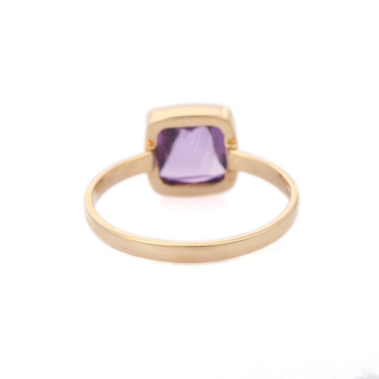 Customizable 14K Yellow Gold Cushion Cut Amethyst Ring For Sale at 1stDibs