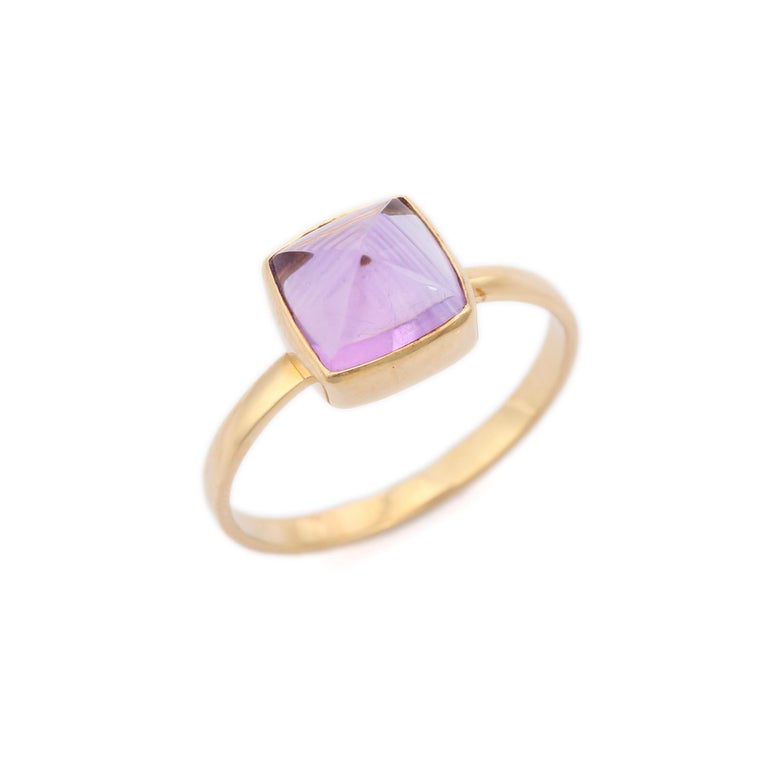 Customizable 14K Yellow Gold Cushion Cut Amethyst Ring For Sale at 1stDibs