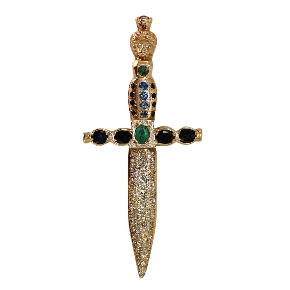 14K Yellow Gold Dagger w Gems and Diamonds, 1.00tdw 36g For Sale at ...