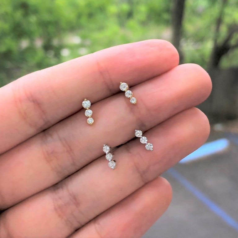 14K Yellow Gold Diamond 3 0.20ct Stone Bar Stud Earrings for Her For ...