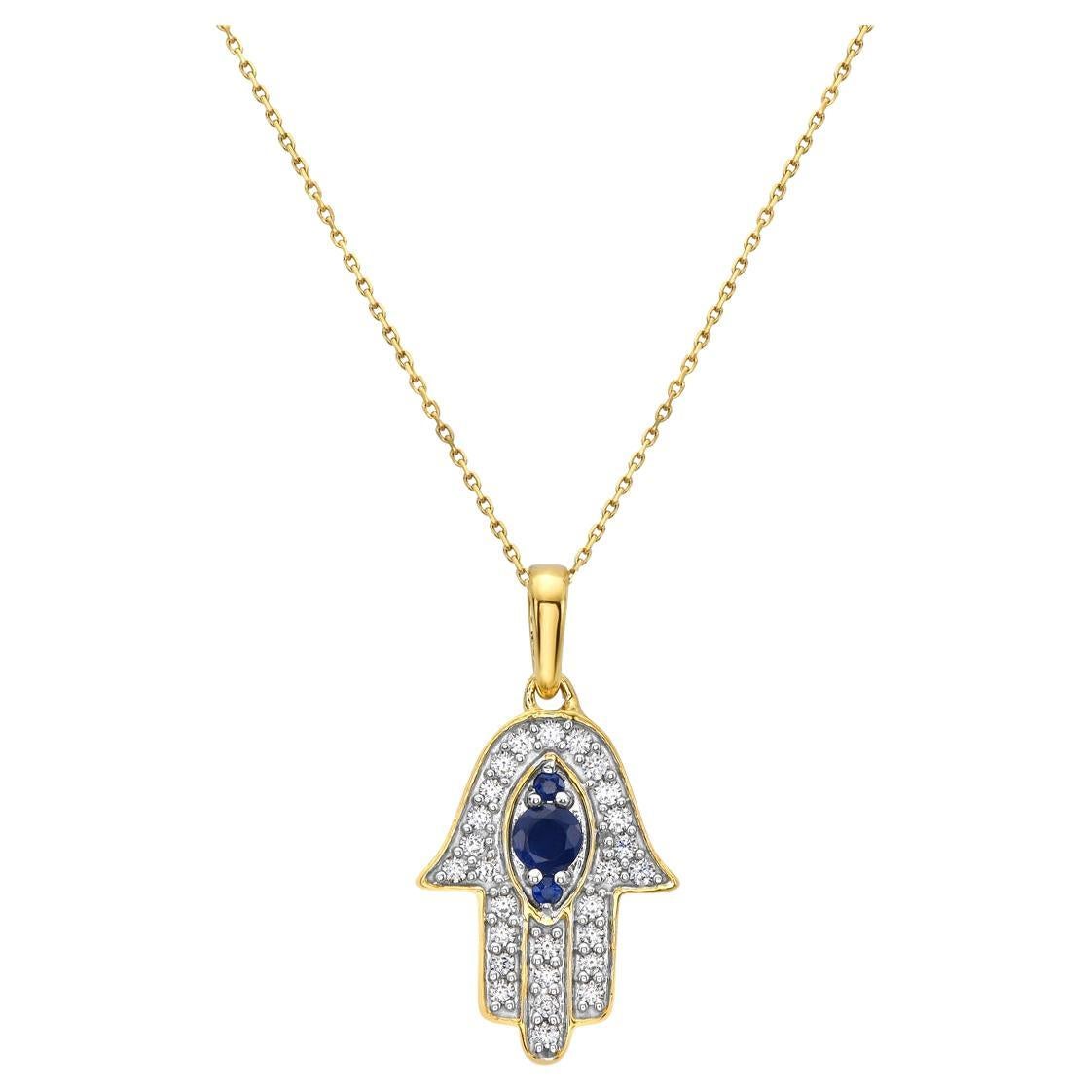14 Karat White Gold Blue and White Diamond Hamsa Pendant at 1stDibs