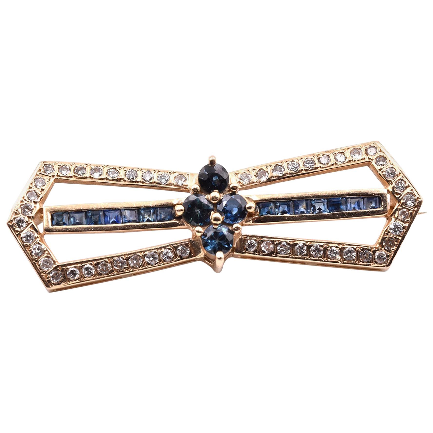 Yellow and white gold, blue sapphire and diamond dog pin For Sale at ...