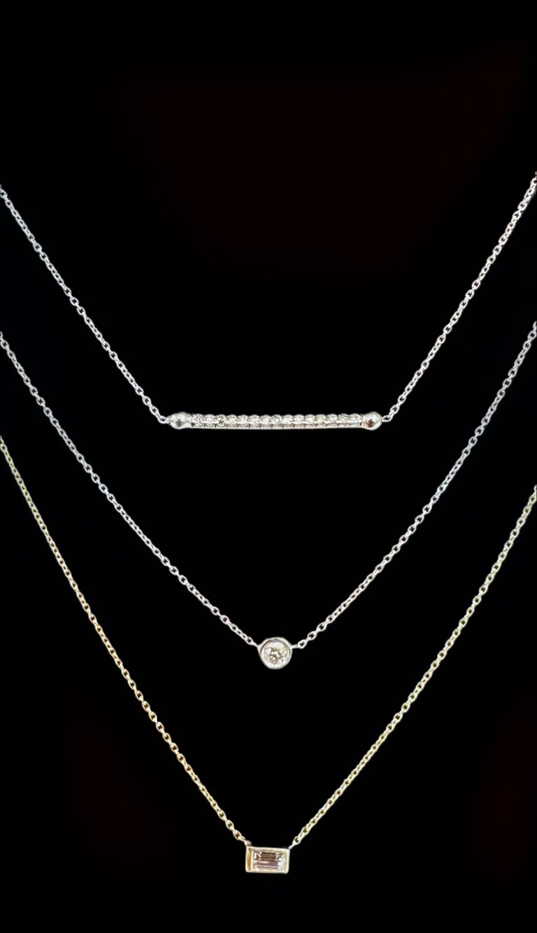 14K Yellow Gold Diamond Baguette Necklace For Sale at 1stDibs