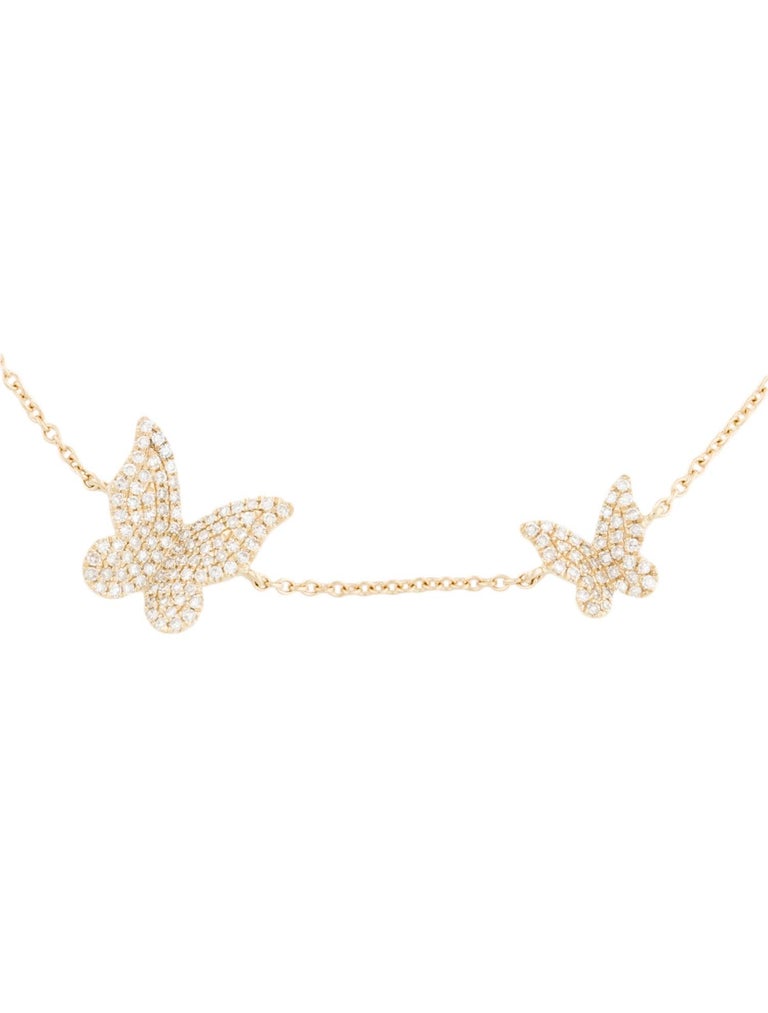 14K Yellow Gold Diamond Butterfly Chain Bracelet for Her For Sale at ...