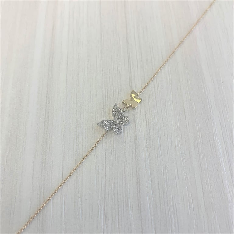 14K Yellow Gold Diamond Butterfly Chain Bracelet for Her For Sale at ...