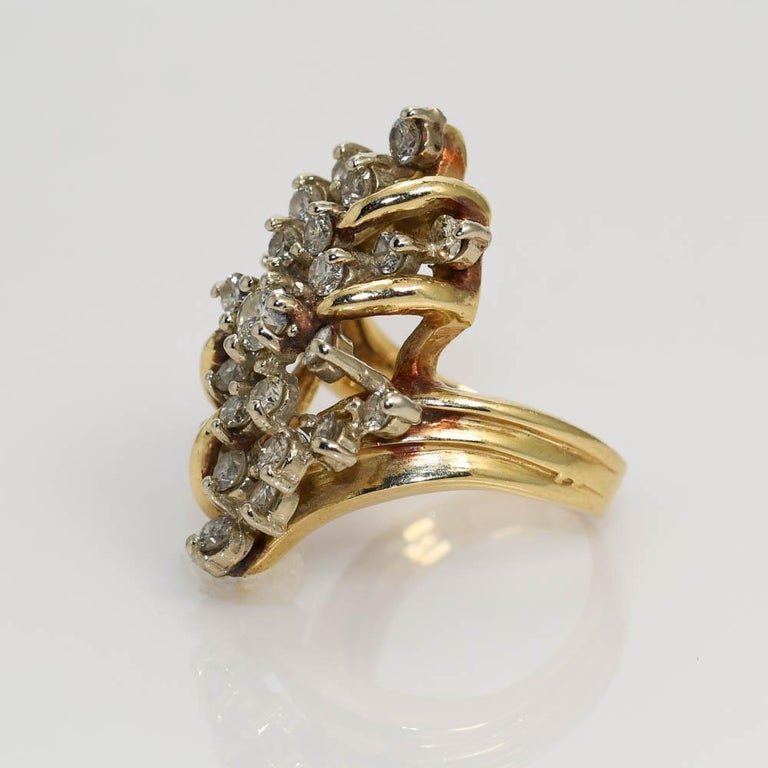 14K Yellow Gold Diamond Cluster Ring, 9.4gr For Sale at 1stDibs