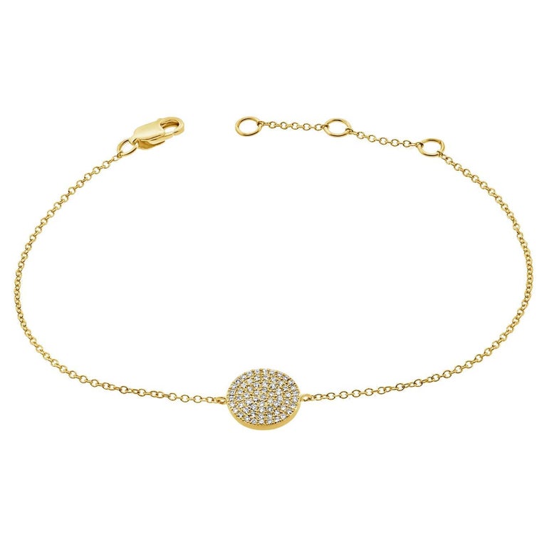 14K Yellow Gold Diamond Disc Chain Bracelet For Sale at 1stDibs