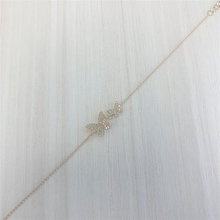14K Yellow Gold Diamond Double Butterfly Chain Bracelet for Her For ...