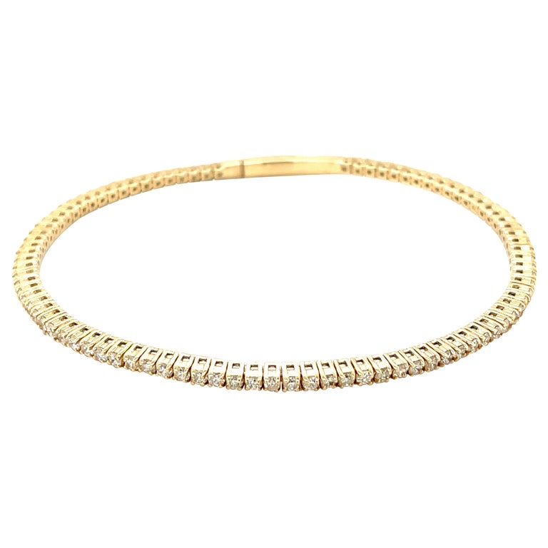 14K Yellow Gold Diamond Flexible Bangle For Sale at 1stDibs