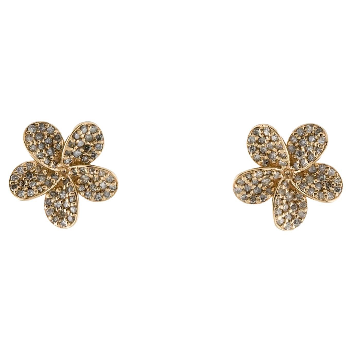 14K Rose Gold Floral Design Handmade Stud Earring Genuine Diamond For ...