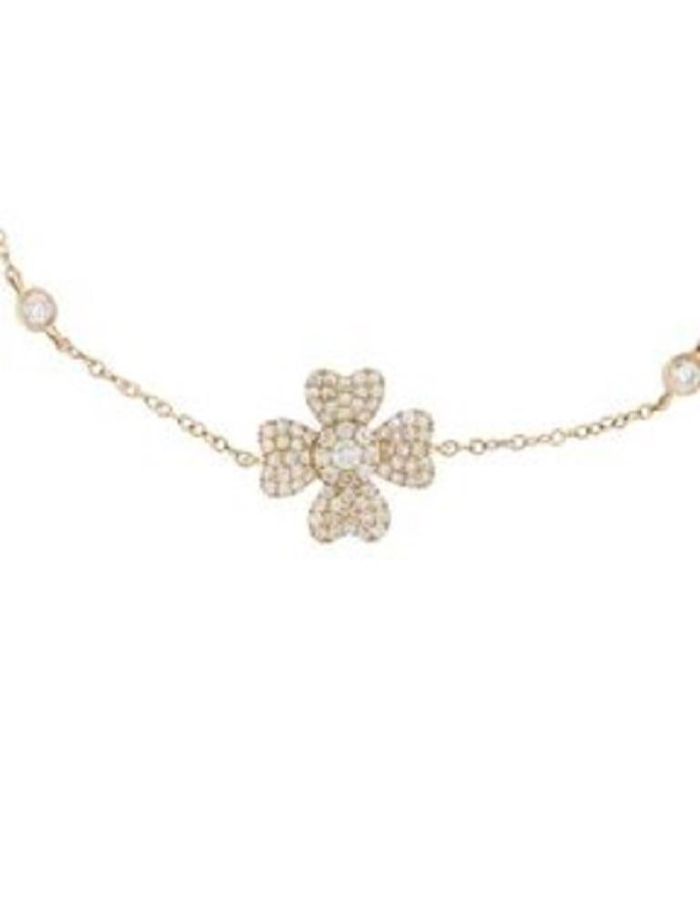14K Yellow Gold Diamond Flower Chain Bracelet For Sale at 1stDibs
