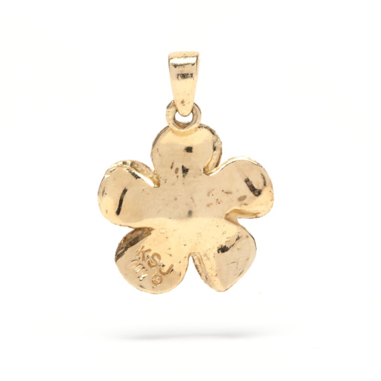 14 Karat Yellow Gold and Diamond Flower Charm / Pendant at 1stDibs ...