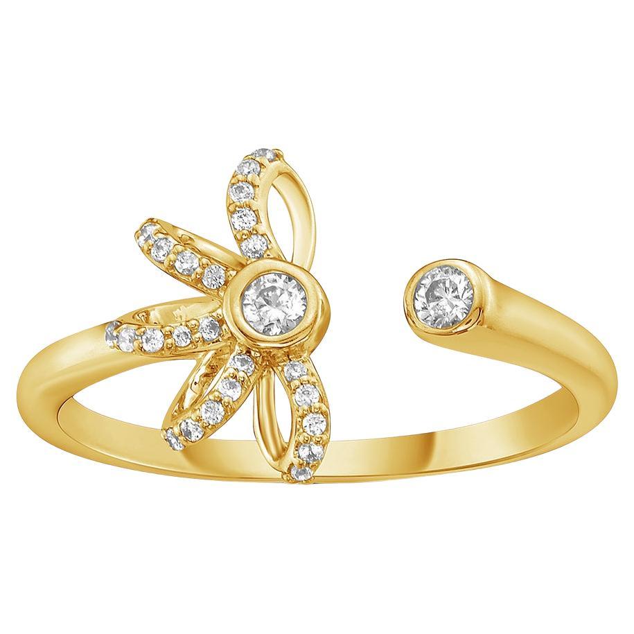 14K Yellow Gold Diamond Flower Toi Et Moi Ring For Sale at 1stDibs