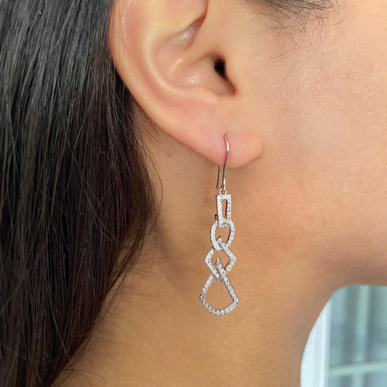 14K Yellow Gold Diamond Geo Drop Earrings For Sale at 1stDibs