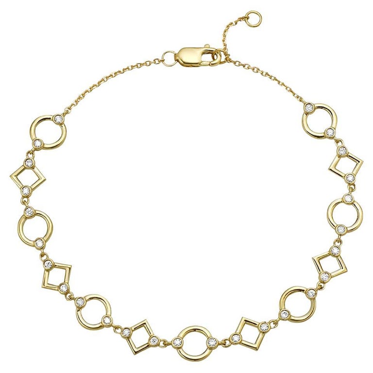 14k Yellow Gold Diamond Geometric Connection Bracelet For Sale at 1stDibs