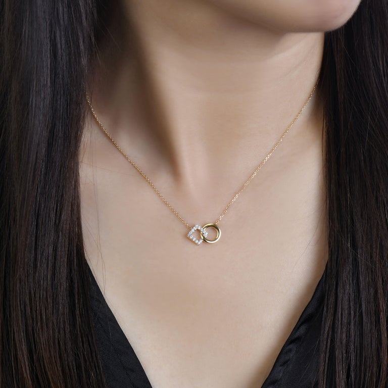 14k Yellow Gold Diamond Geometric Connection Necklace For Sale at 1stDibs