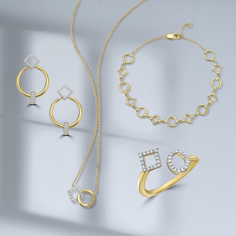 14k Yellow Gold Diamond Geometric Connection Necklace For Sale at 1stDibs