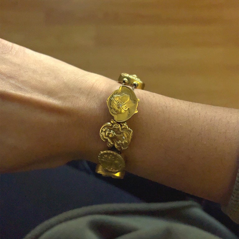 14k Yellow Gold Diamond Goddess Slide Bracelet For Sale at 1stDibs