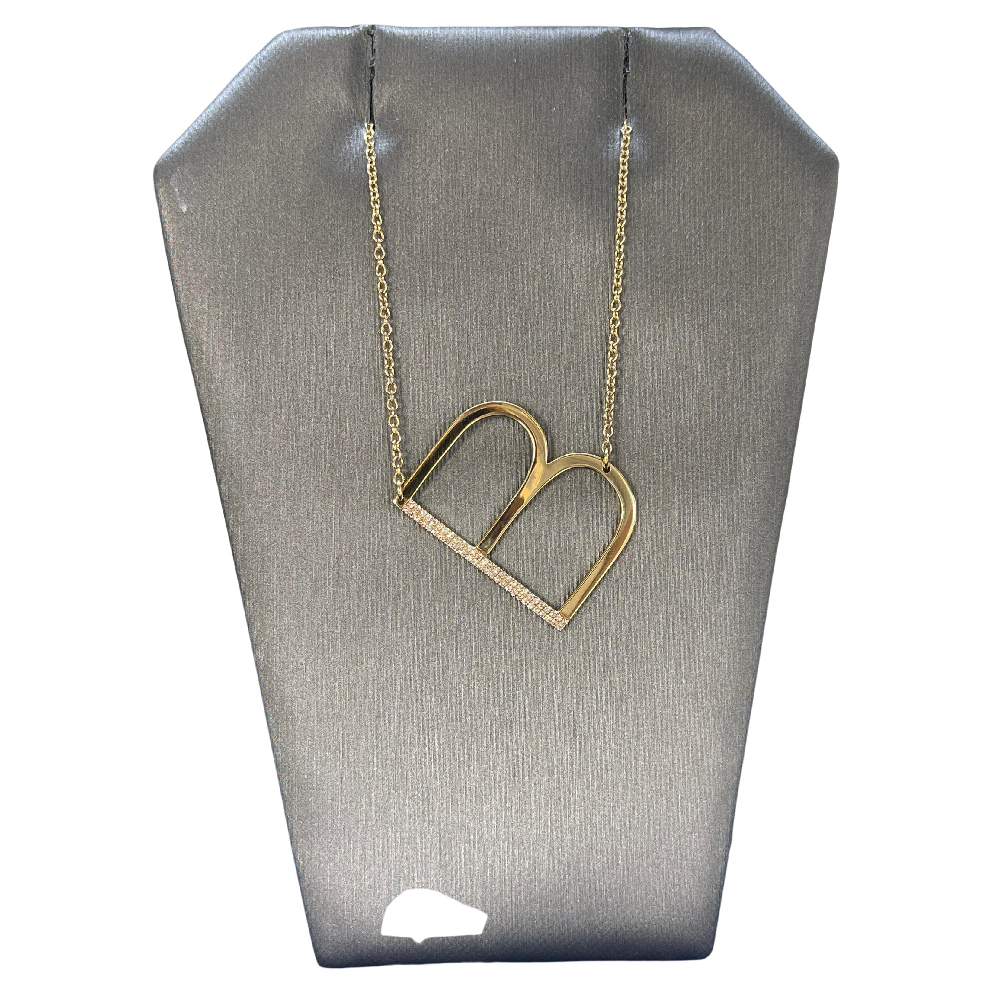 14K Yellow Gold Diamond Initial "B" Pendant Necklace For Sale at 1stDibs