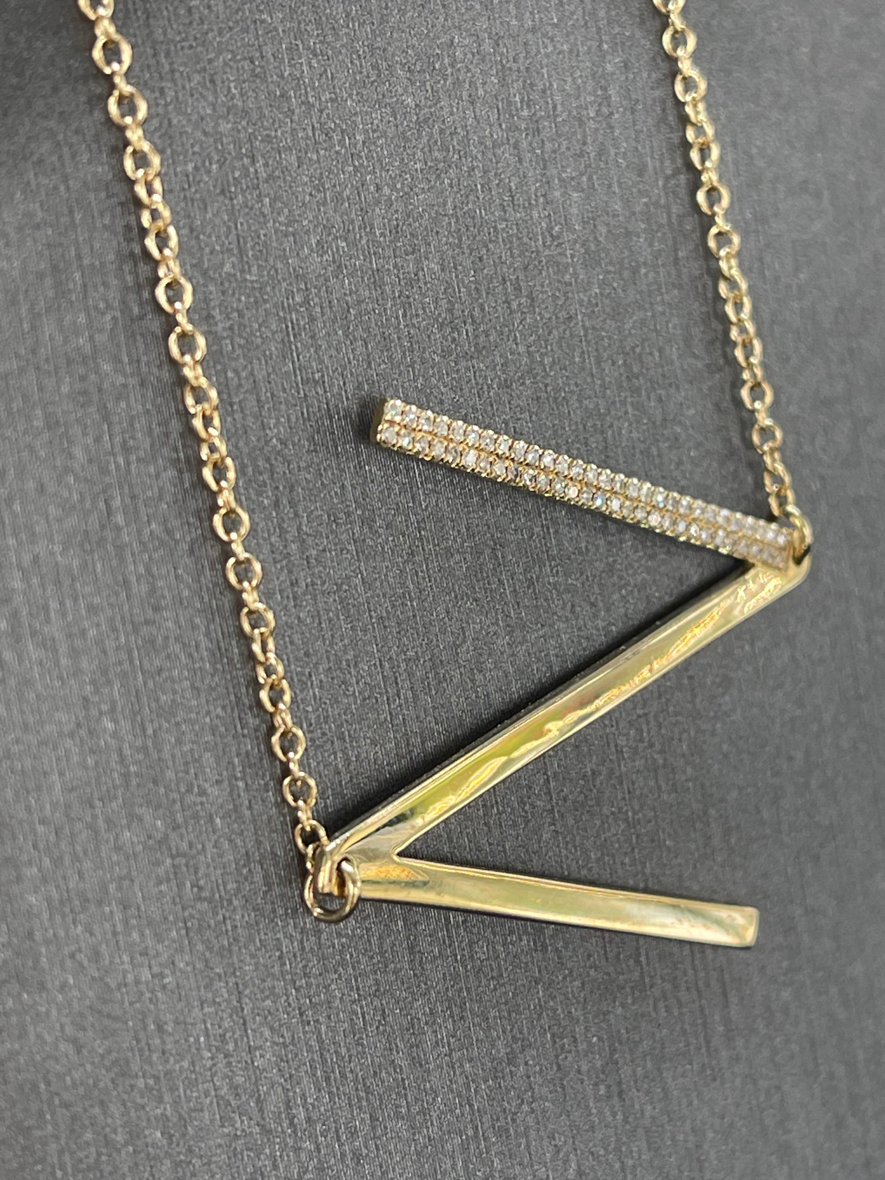 14K Yellow Gold Diamond Initial "N" Pendant Necklace For Sale at 1stDibs