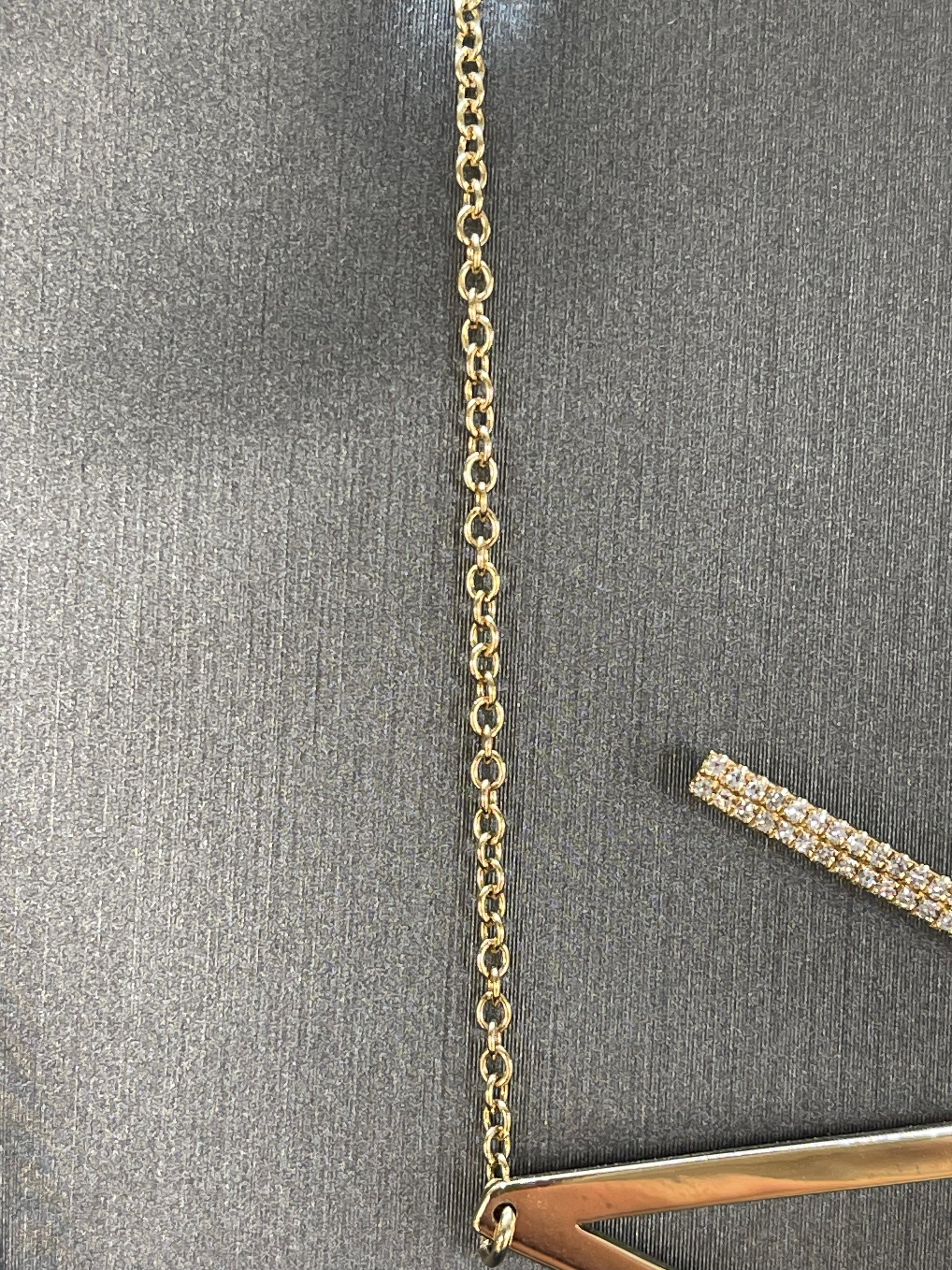 14K Yellow Gold Diamond Initial "N" Pendant Necklace For Sale at 1stDibs