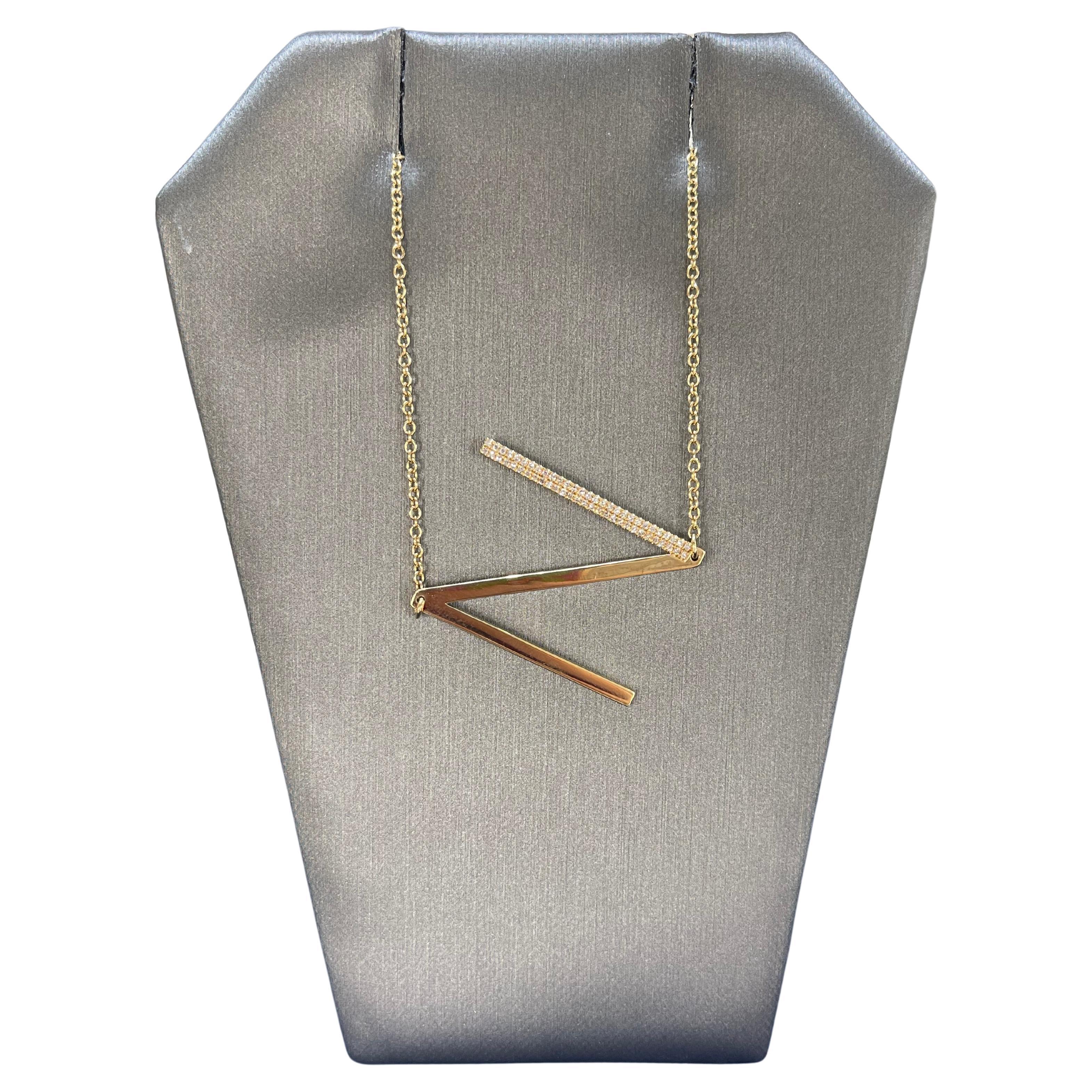Yellow Gold Diamond Initial N Pendant at 1stDibs