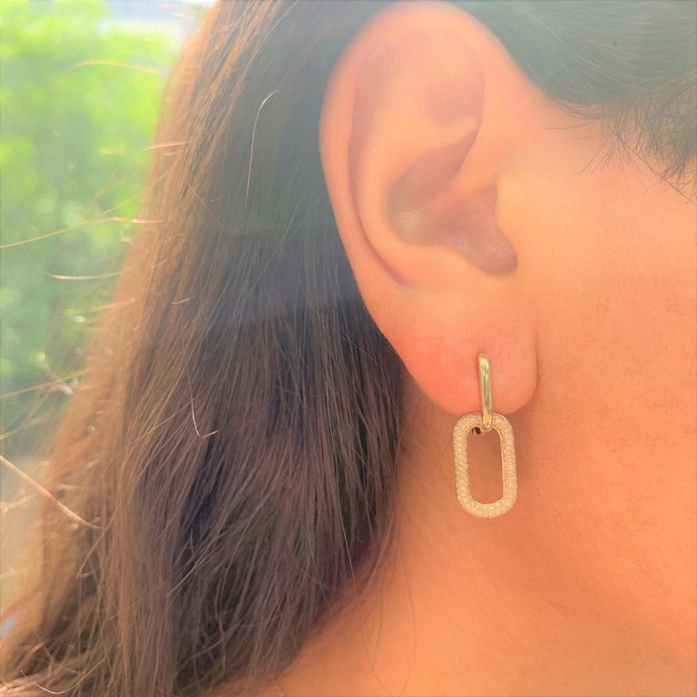 14K Yellow Gold Diamond Link Earrings for Her For Sale at 1stDibs