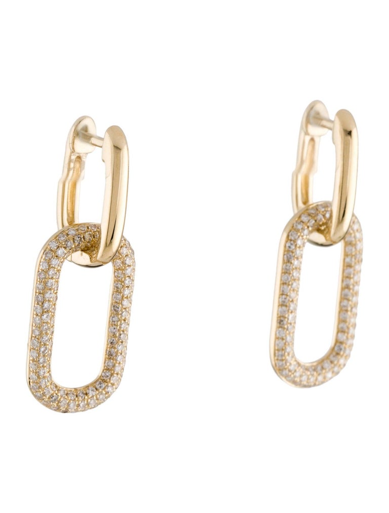14K Yellow Gold Diamond Link Earrings for Her For Sale at 1stDibs