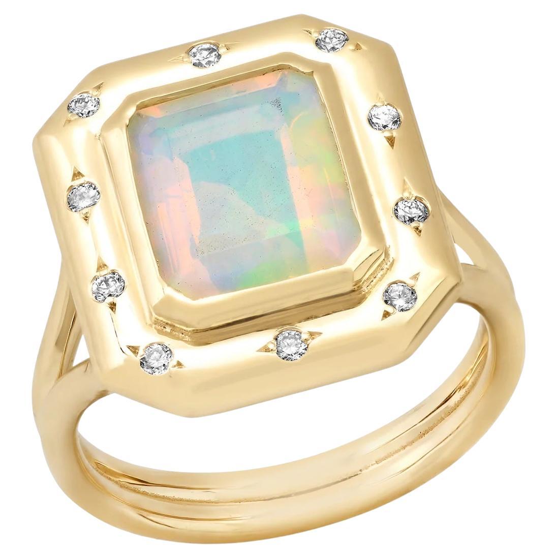 Ethiopian Opal Sapphire Cluster Cocktail Ring Vintage 14k Yellow Gold ...