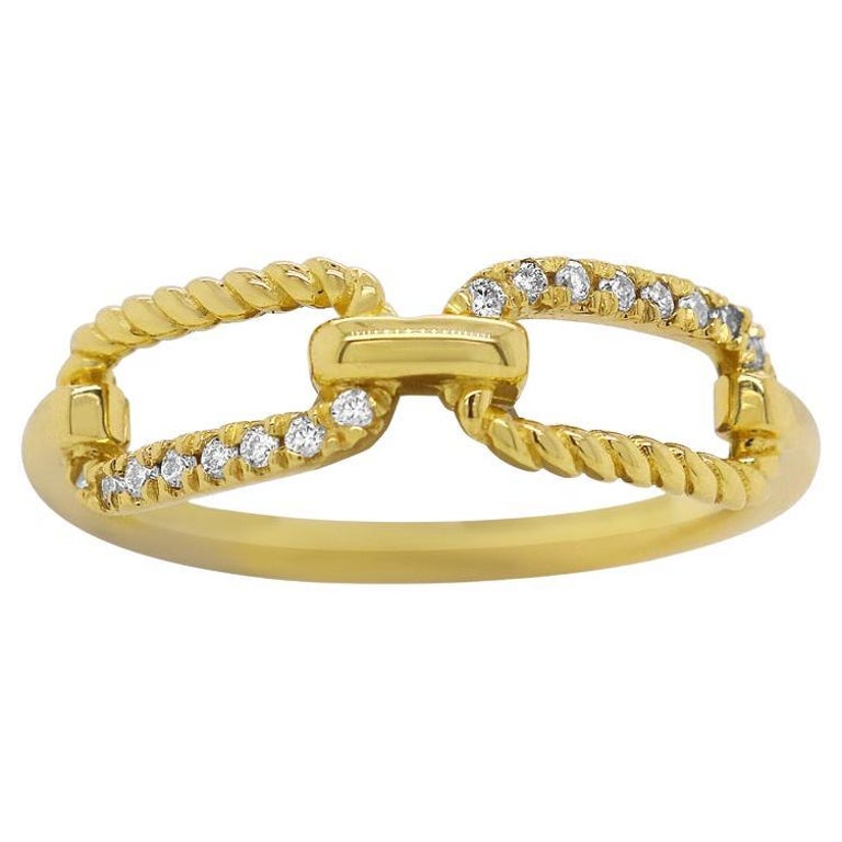 14K Yellow Gold Diamond Paperclip Link Ring For Sale at 1stDibs