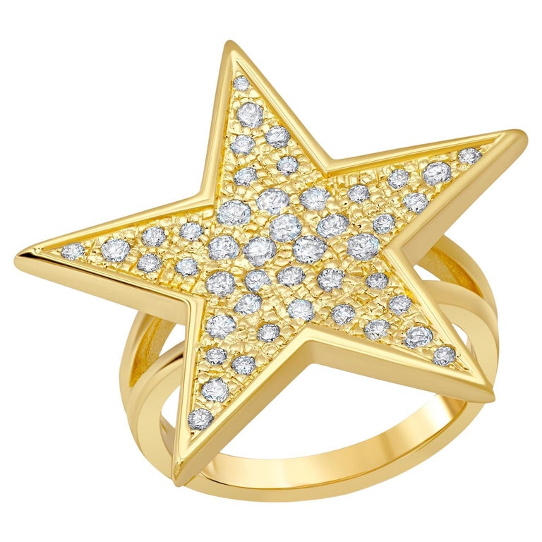 14k Yellow Gold and Diamond Pave Star Ring For Sale at 1stDibs