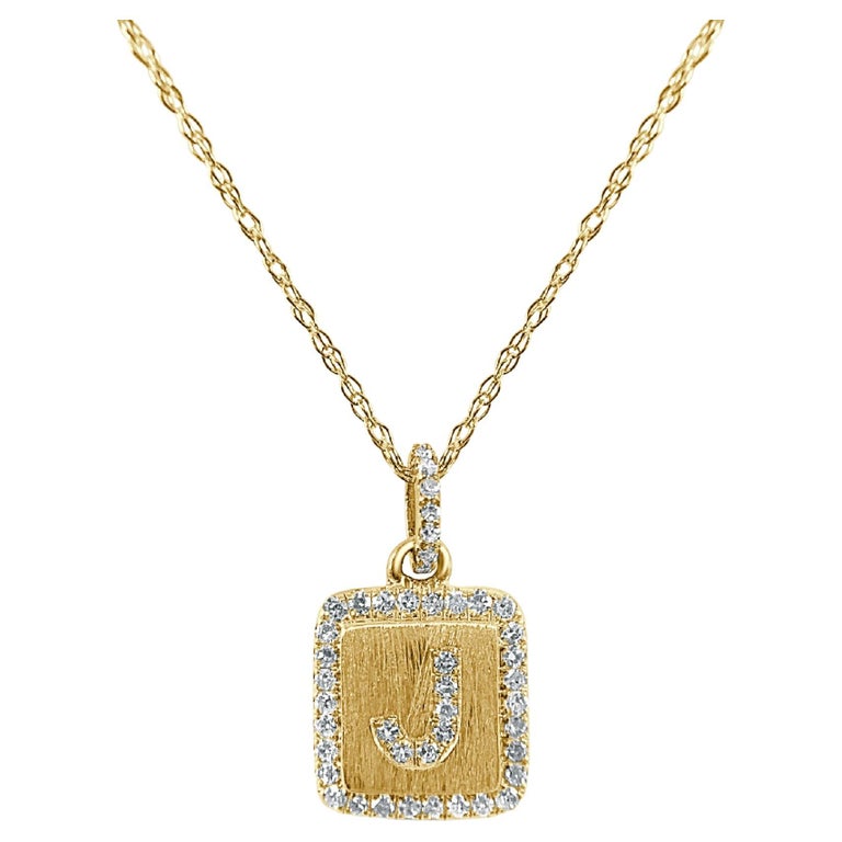 14K Yellow Gold Diamond Plate Initals J Necklace for Her For Sale at ...