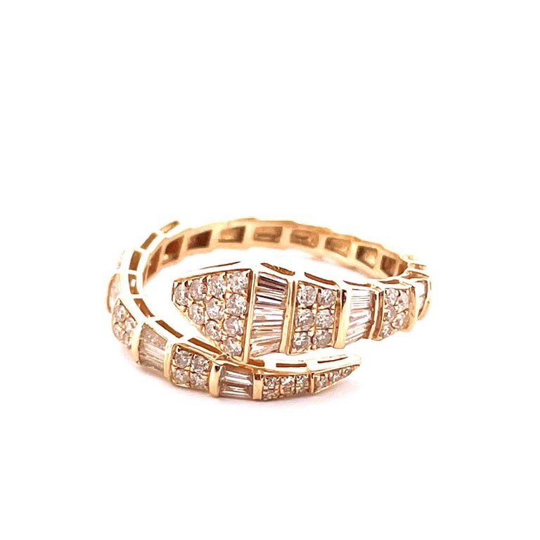 14k Yellow Gold Diamond Snake Tail Ring For Sale at 1stDibs
