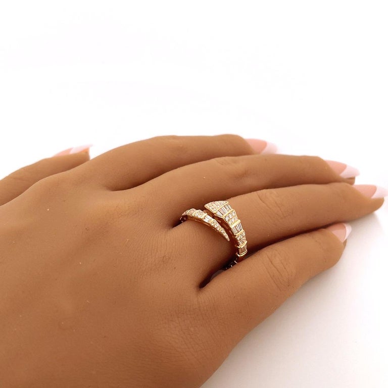 14k Yellow Gold Diamond Snake Tail Ring For Sale at 1stDibs