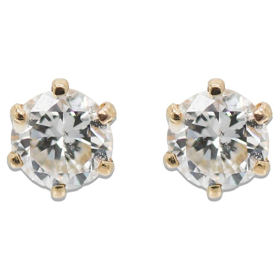 14K Yellow Gold Diamond Stud Earrings For Sale at 1stDibs