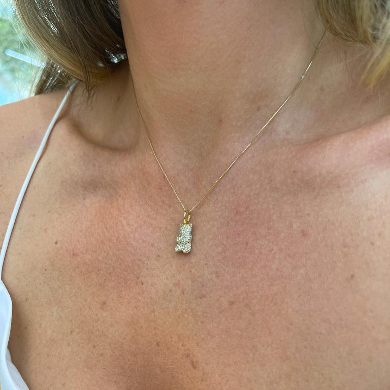 14K Yellow Gold Diamond Teddy Bear Pendant For Sale at 1stDibs