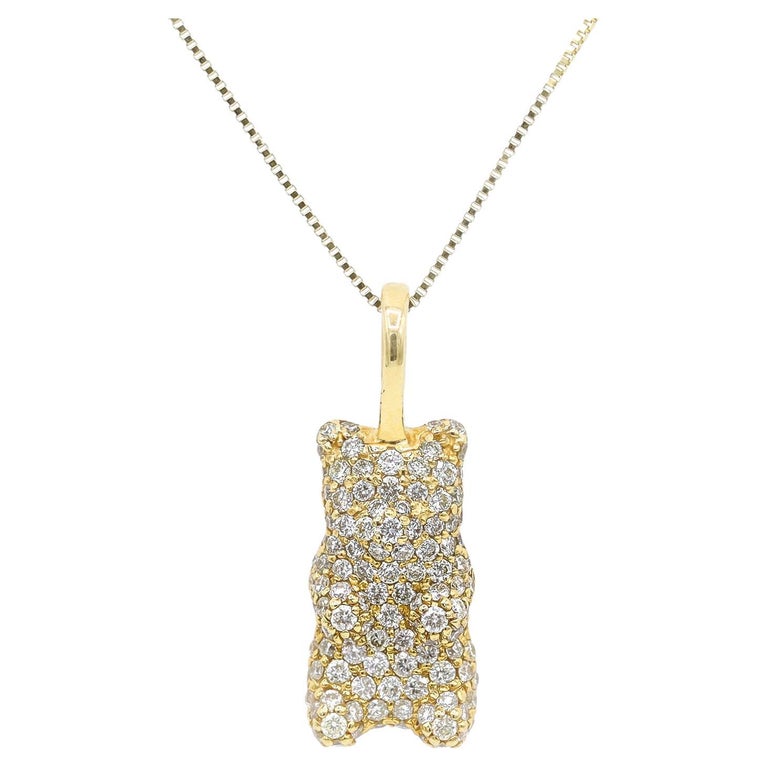 14K Yellow Gold Diamond Teddy Bear Pendant For Sale at 1stDibs