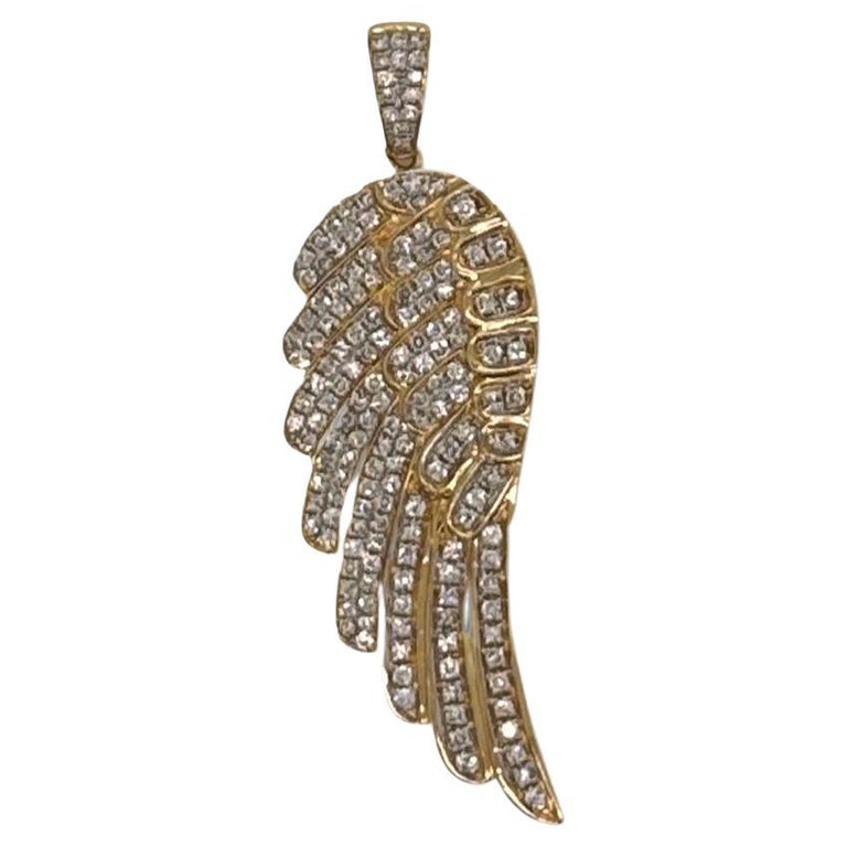 14k Yellow Gold Diamond Wing Pendant For Sale at 1stDibs