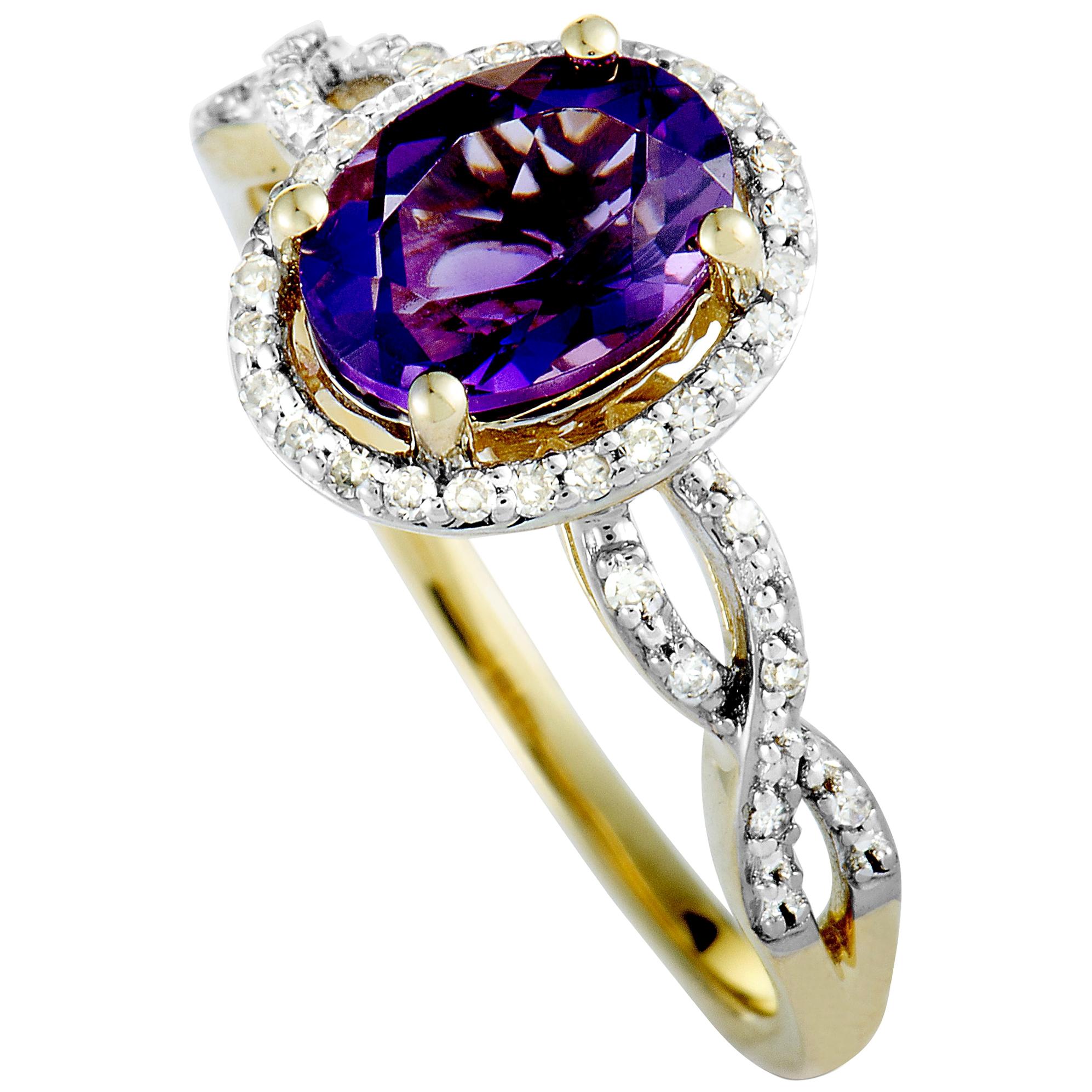 14 Karat Yellow Gold Diamond and Amethyst Oval Ring at 1stDibs