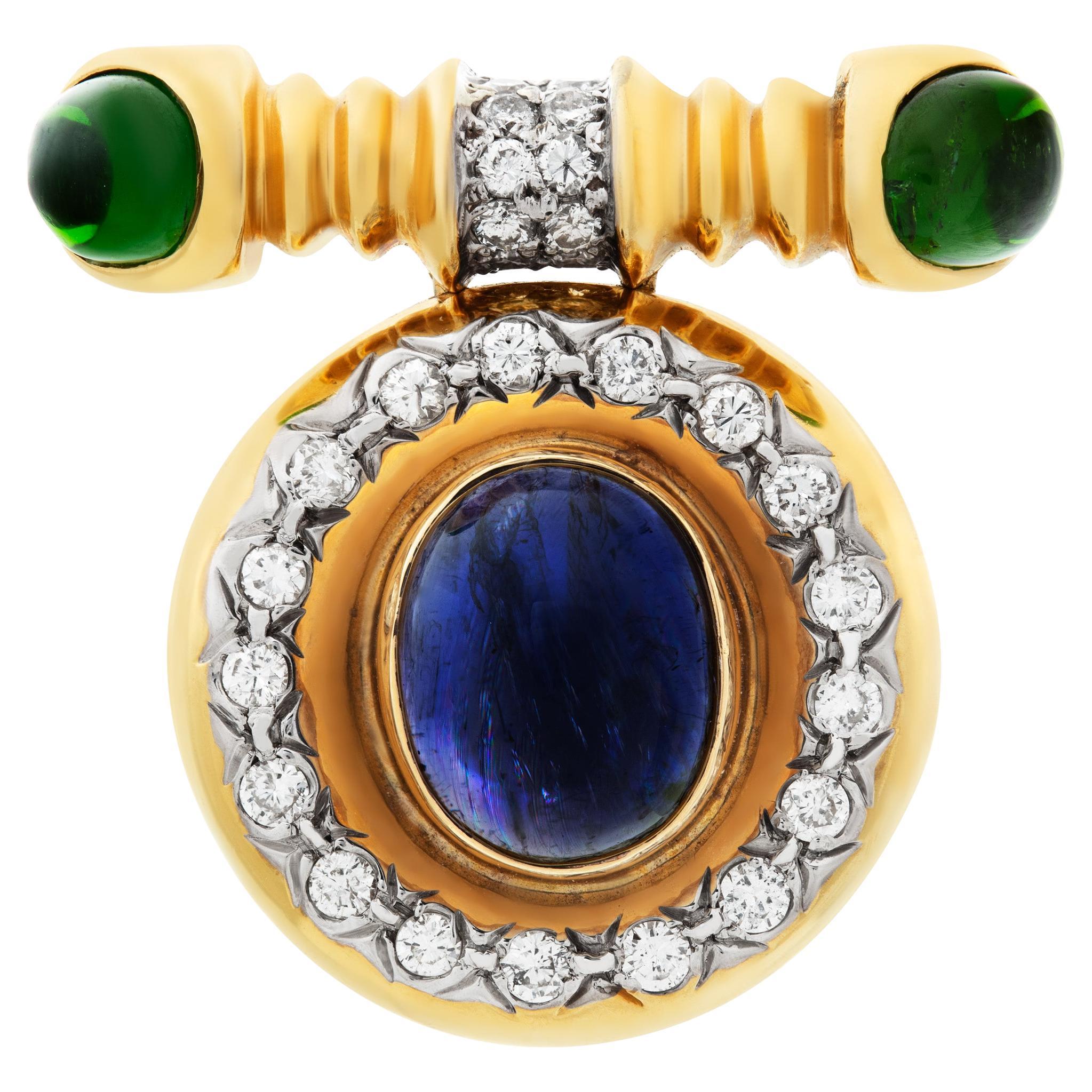 Antique Brooch with Cabochon Lapis Lazuli Center and Rose and Diamonds ...