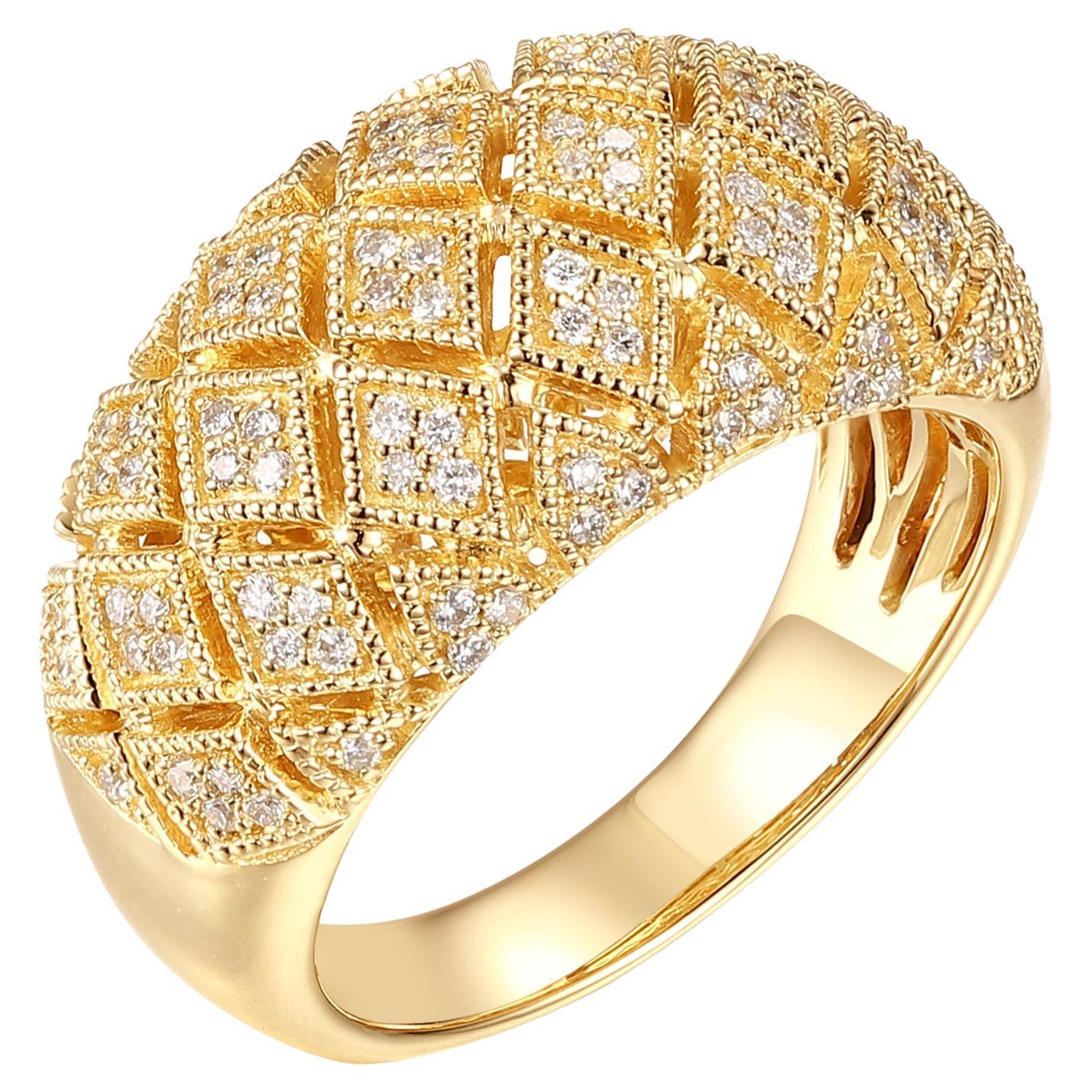 Fluted Rock Crystal Malachite Diamond Dome Ring Vintage 14k Yellow Gold ...